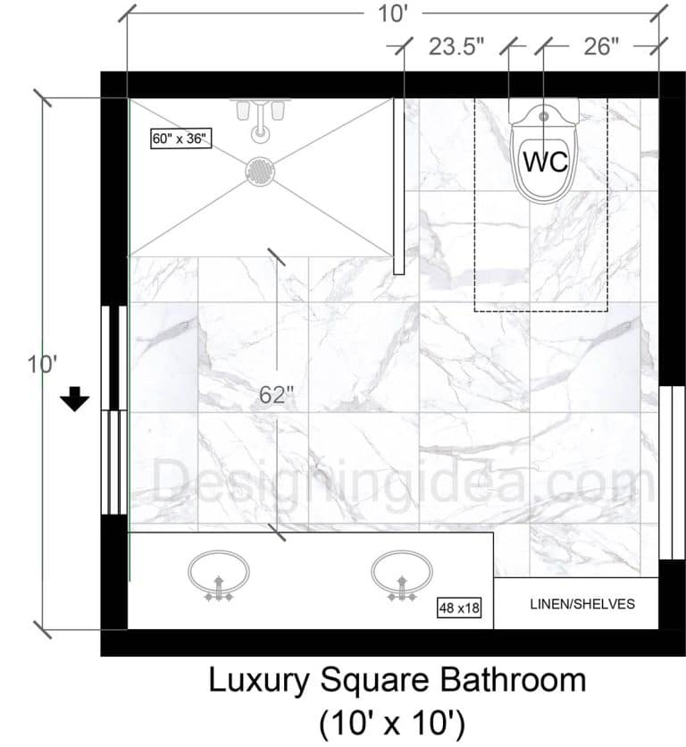7 Square Bathroom Layouts With A Shower: Different Size Designs