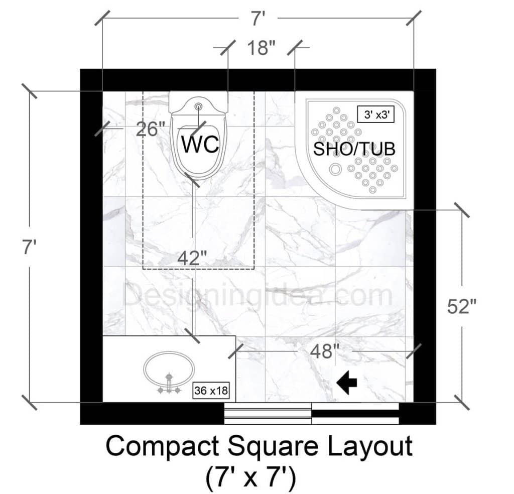7 Square Bathroom Layouts With A Shower: Different Size Designs