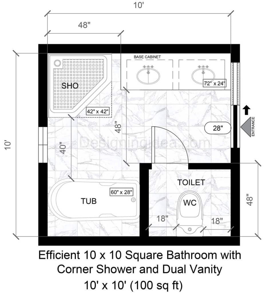 Square Master Bathroom Layouts with Dual Sink Vanities