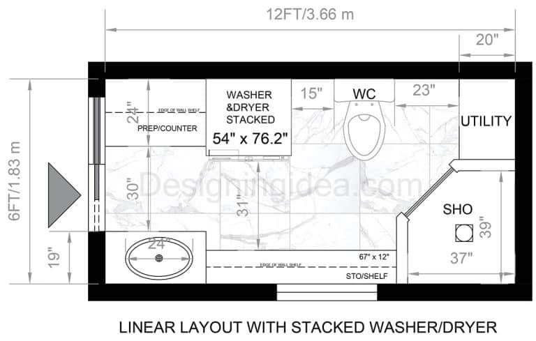 Narrow Bathroom And Laundry Room Combined Floor Plans