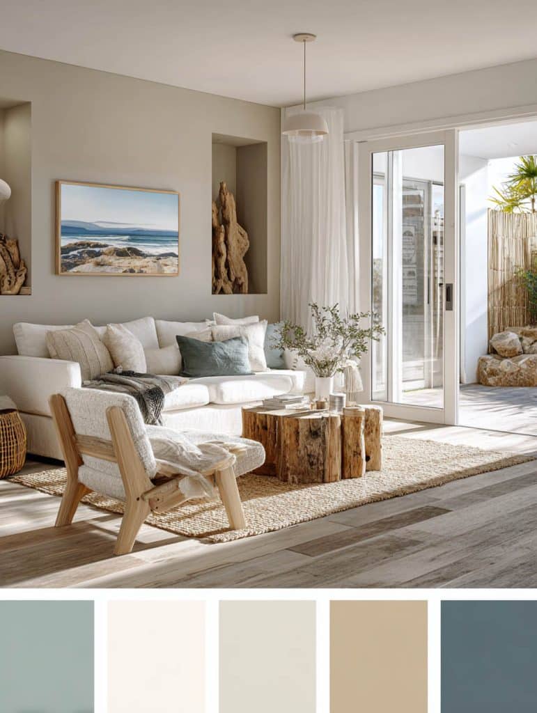 Create a Modern Coastal Calm Look With This Living Room Color Palette