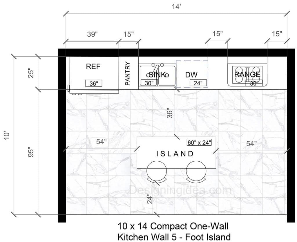 One Wall Kitchen Layout With Island: Best Sizes, Spacing & Floor Plans