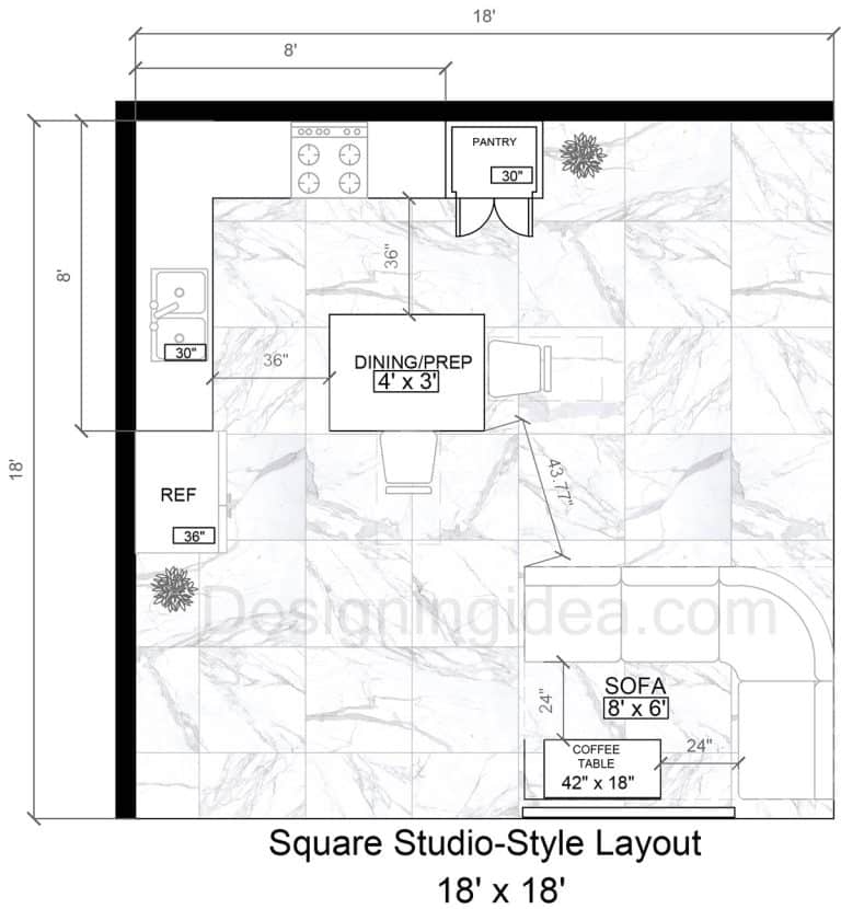 Small Open Concept Kitchen and Living Room Floor Plans