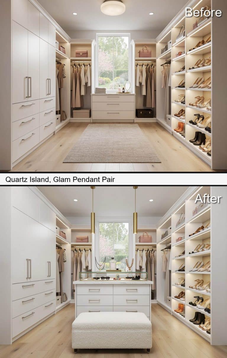Walk-in Closet with Island Before and After: 45 Stunning Ai Makeovers