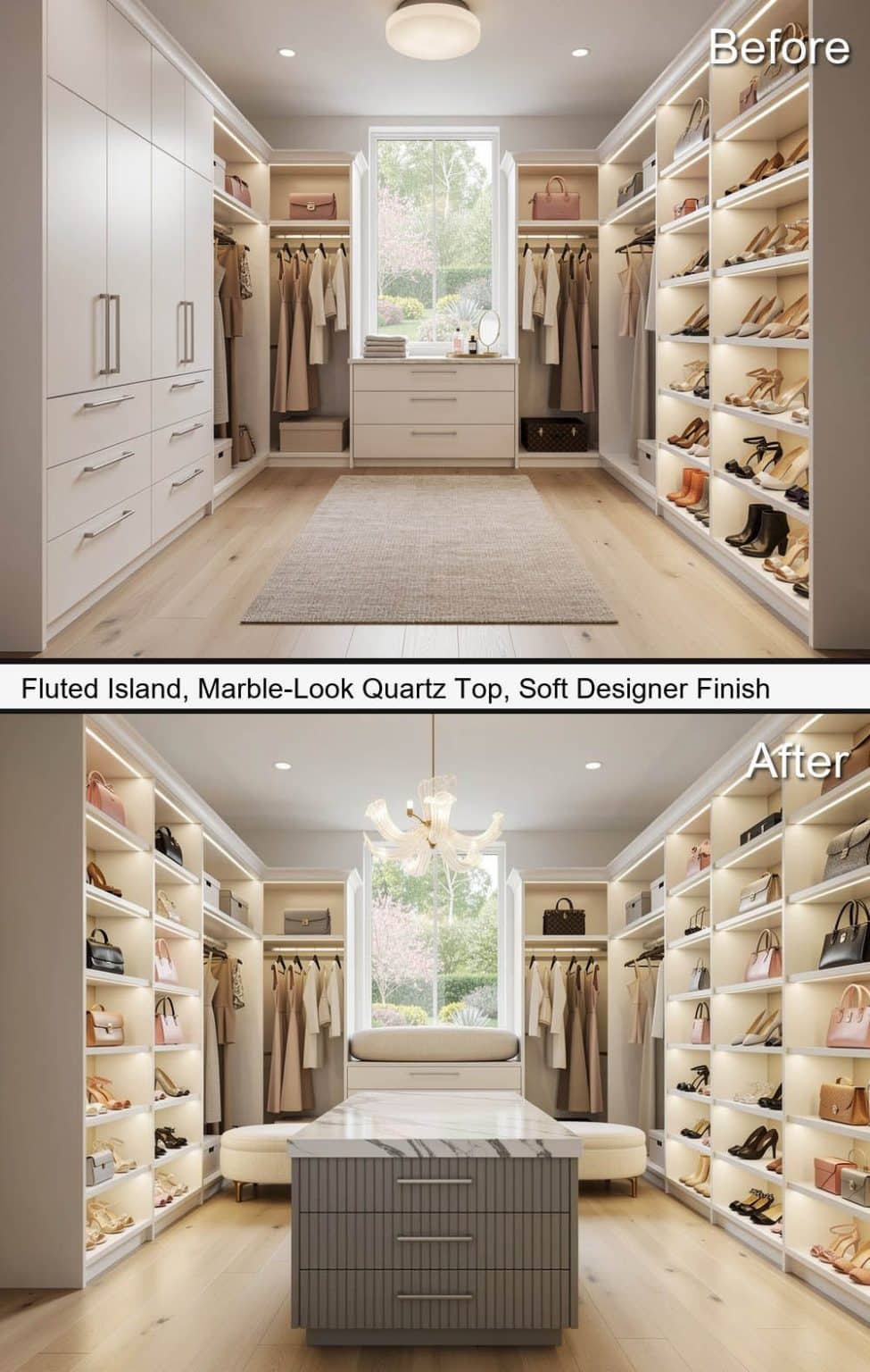 Walk-in Closet with Island Before and After: 45 Stunning Ai Makeovers